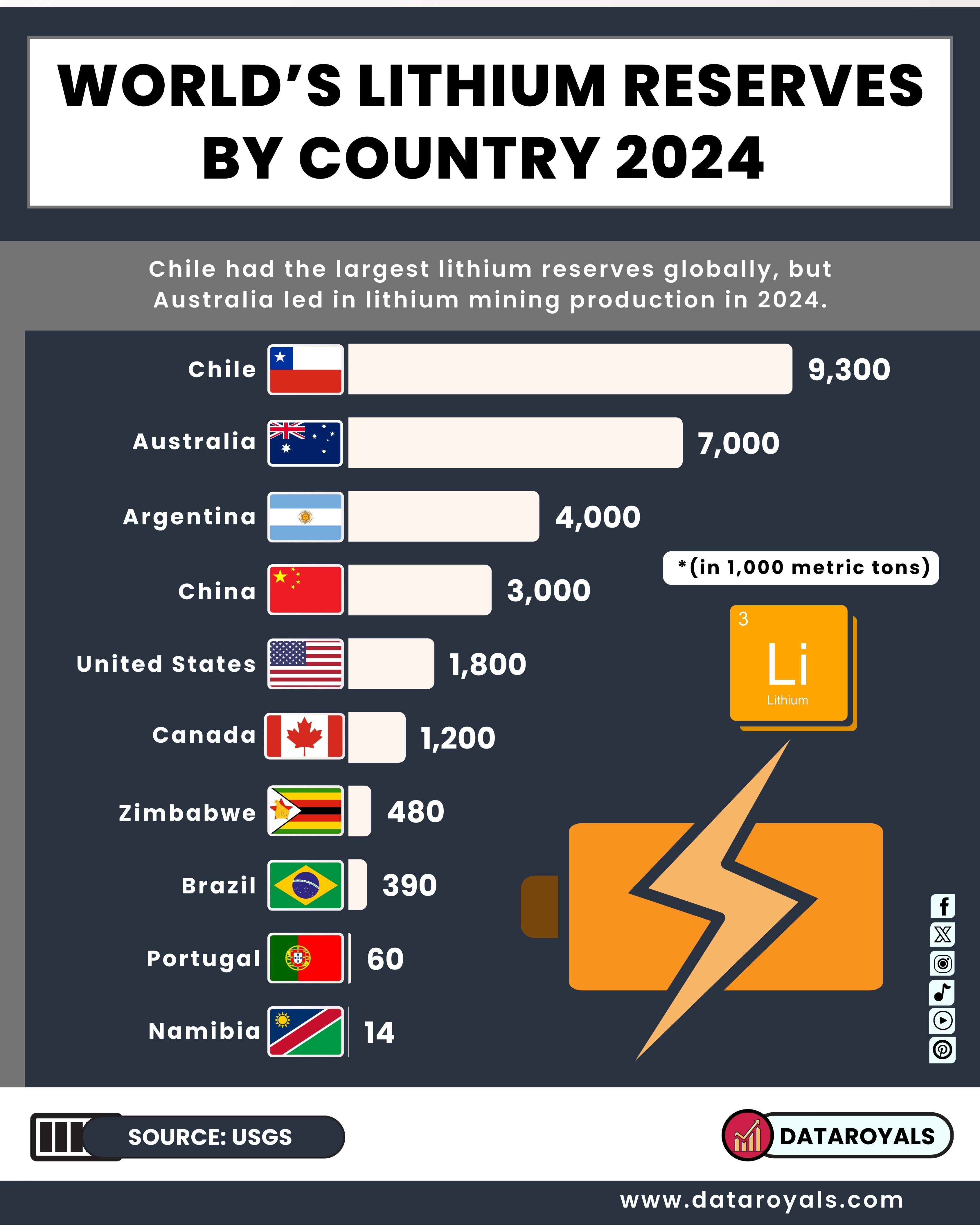 Top 10 Countries by Lithium Reserves 2024 - DataRoyals